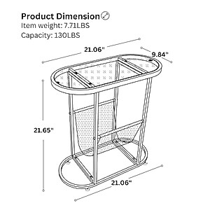 HoRunzelin Modern Oval End Table with Leatherette Magazine Sling, Glass Top Small Side Table with Metal Frame, Rustic Snack Accent Table, Black