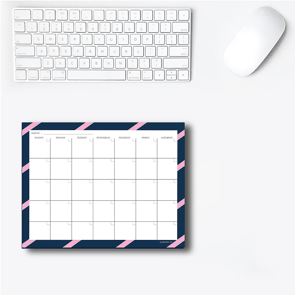Monthly Calendar Notepad- 50 Undated Calendar Pages Customizable to Fit Your Organizational Needs, Large 8.5"x 11", Navy and Pink Stripe