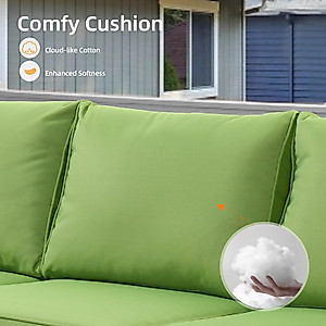 CAODOC Patio Furniture Set, 5 Pieces Outdoor Wicker Rattan Sofa Couch with Chairs, Ottomans and Comfy Cushions, All Weather High Back Conversation Set Garden Backyard, Brown Rattan Green Cushions