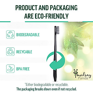 Traveling Panda Wheat Straw Toothbrushes Bulk, Charcoal Infused Soft Bristles Whitening, Travel Toothbrush Kit, Essentials for on The Go Teeth Brushing, 10 Large Brushes