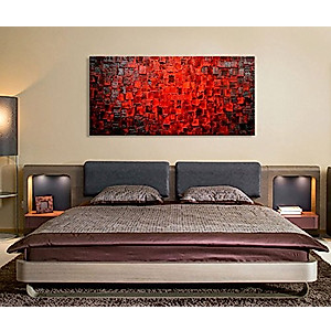 Seekland Art Hand Painted Large Oil Painting Texture Red Abstract Canvas Wall Art Decor Modern Contemporary Stretched Artwork Framed Ready to Hang for Bedroom Living Room