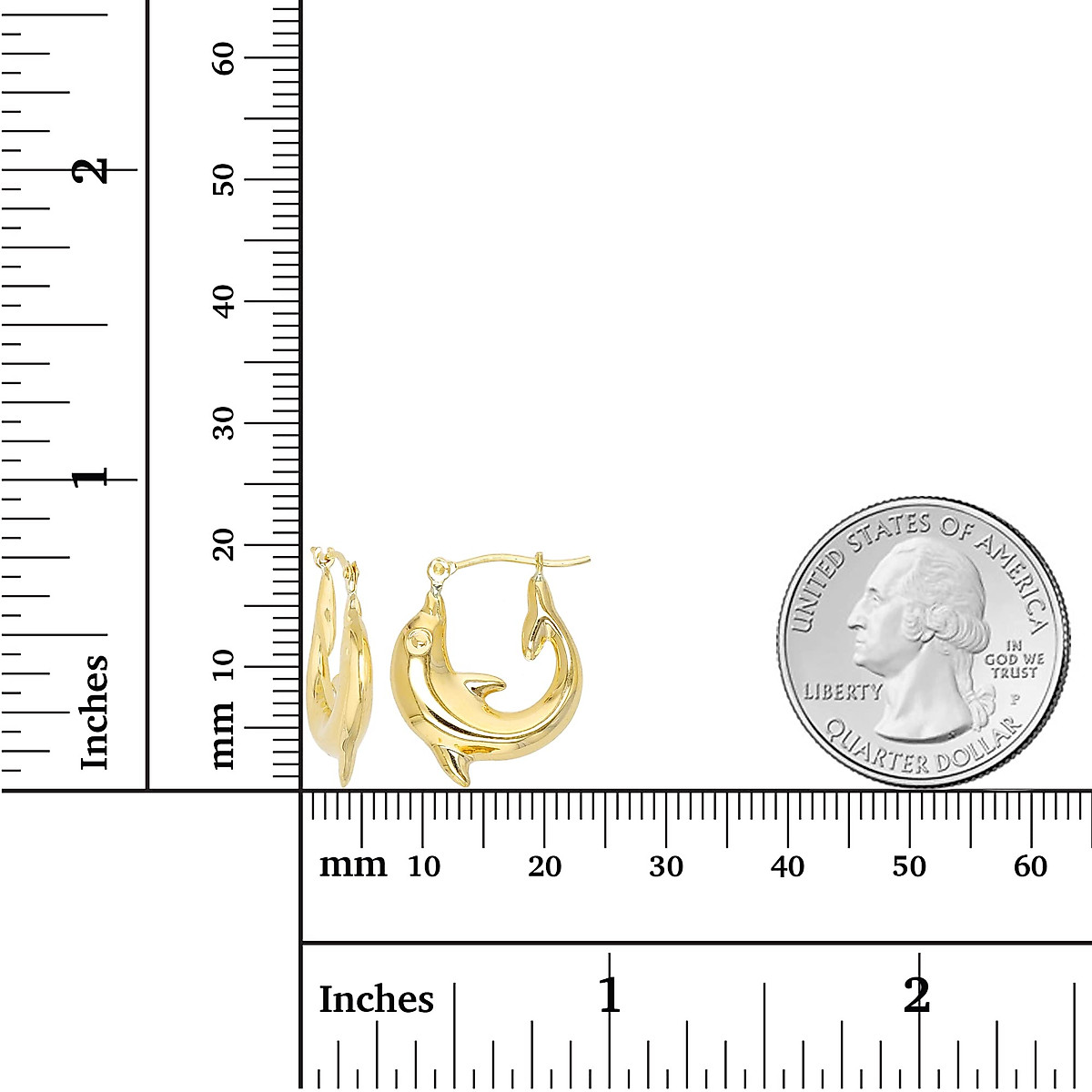 14K Yellow Gold 3mm Thick High Polished Dolphin Hoop Earrings For Women | 3x20mm Solid Gold Hoops For Women