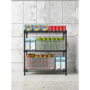 ANNECOSK 3-Tier Storage Shelves Adjustable, Metal Shelves for Storage Shelving Unit Wire Shelving Display Shelf for Kitchen Pantry 23" D x 13" W x 31.5" H-Black