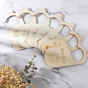 Teaaha Baby Closet Dividers for Clothes Organizer 7 PCS Beautiful Wooden Double-Sided Baby Closet Size Organizer Hanger from Newborn Infant to 24 Months Toddler for Home Nursery Baby Decor
