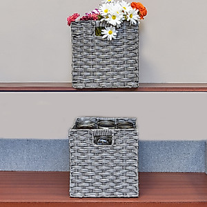 Foldable Synthetic Plastic Wicker Storage Basket with Iron Wire Frame By Blue Ridge Basket Company (Set of 2)