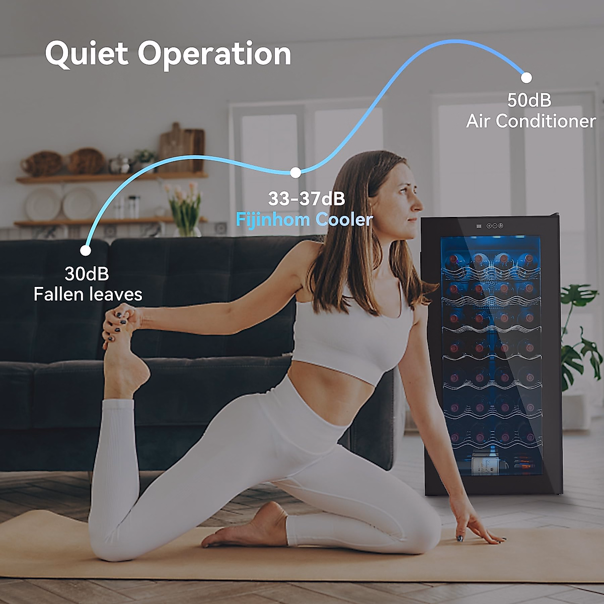 Fijinhom 32 Bottle Wine Cooler, Black, Thermoelectric Wine Fridge, 2.75 cu. ft. (78L), Freestanding Wine Cellar, Red Wine Storage for Small Kitchen, Apartment, Condo, RV