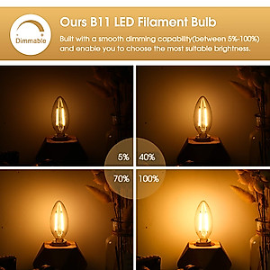 DORESshop Dimmable E12 Candelabra LED Bulbs 40 Watt Equivalent, 2700K Warm White, 4.5W Clear Filament LED Chandelier Light Bulbs, 450lm, B11 Vintage Ceiling Fan Light Bulb with Flame Tip, 3-Pack