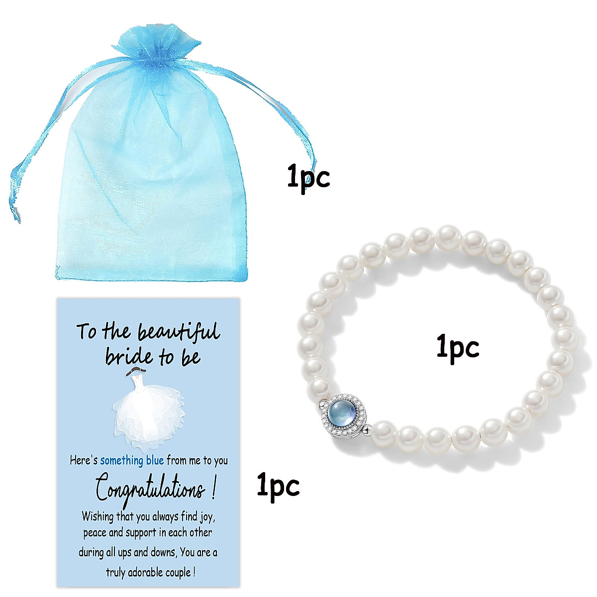 MKISHINE Something Blue Gift for Bride, Blue Crystal Pearl and Crystal Bridal Shower Gifts for Bride to Be, Wedding Gift for Bride, Gifts for Daughter on Wedding Day Something Blue for Bride on