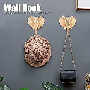 Yosoo Elephant Hook Wall Hanger, Gold Resin Hook Unique Elephant Head Design, Coat Hat Hook European Style Animal Shaped Decorative Gift for Bathroom