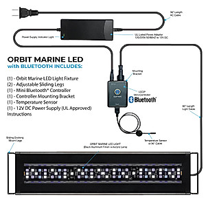 Current USA 24"-36" Inch Orbit Marine LED Saltwater Reef Marine Aquarium Light with Bluetooth App Control | Wireless Lighting & eFlux Wave Pump Control for Fish Tank (4201)