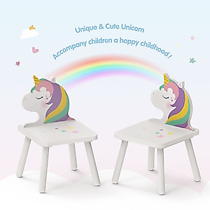 labebe Kids Table and Chair Set, Toddler Table and Chair Set for 3-6 Year Old, Kids Play Table Set with Center Mesh Storage, Wooden Baby Table with 2 Kids Chairs, Kids Furniture, Pink Unicorn