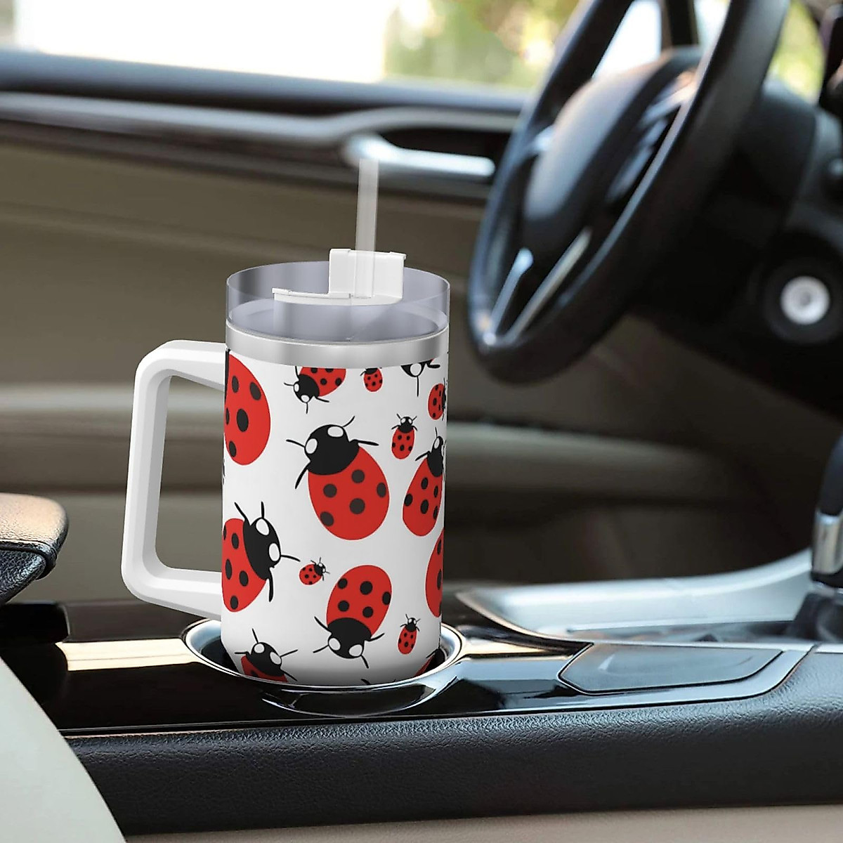 KrylDosxy Ladybugs 40 oz Tumbler with Handle and Straw - Insulated Stainless Steel Travel Mug for Hot and Cold, Office, Outdoor Activities