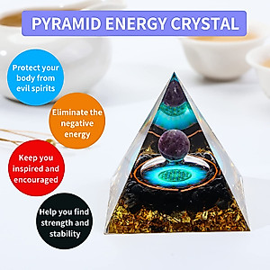 MXiiXM Orgone Pyramid for Positive Energy, Amethyst Crystal Ball Orgone Pyramid, Protection Crystals Energy Generator for Stress Reduce Healing Meditation Attract Wealth Lucky (Seed of Life)
