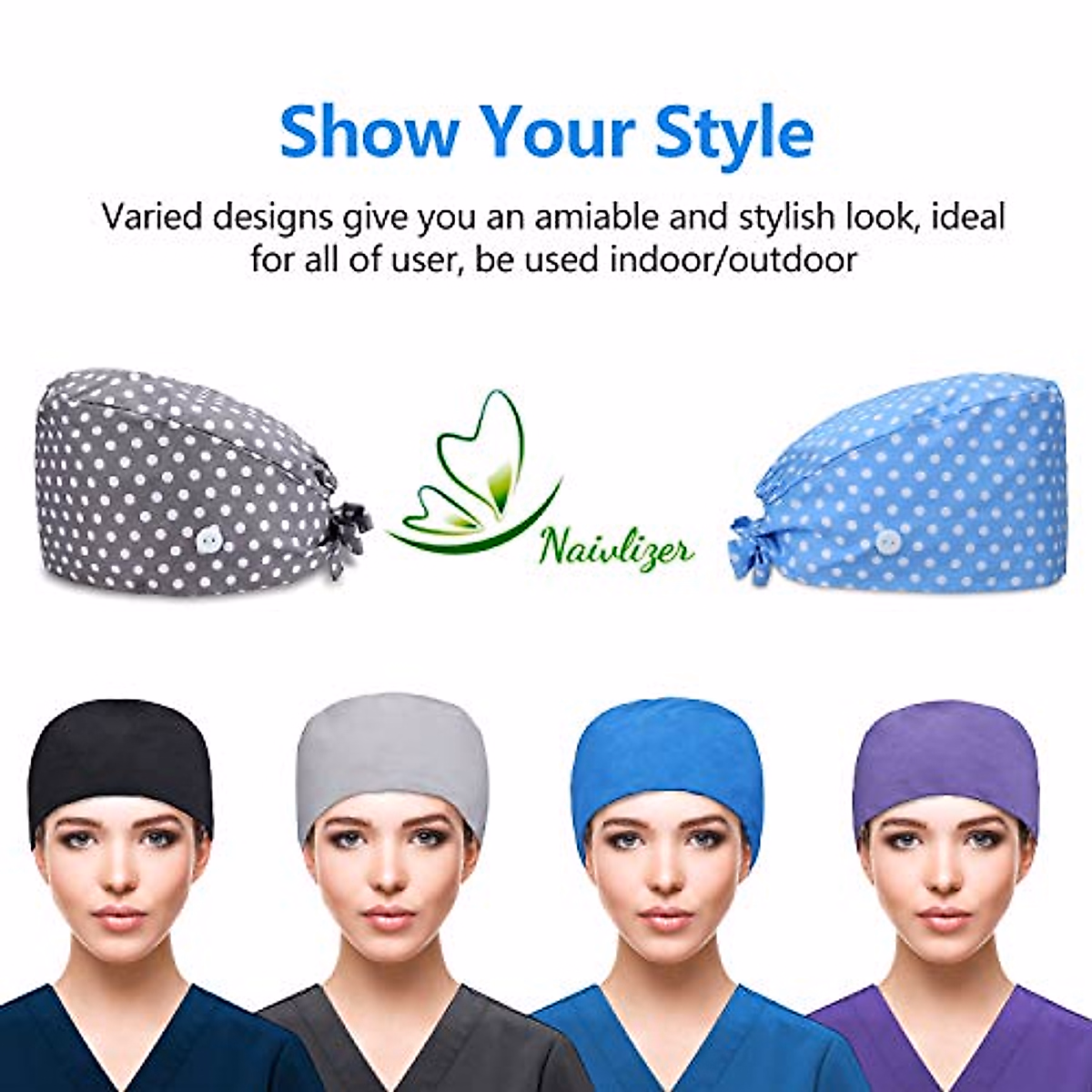 QBA Adjustable Working Cap with Button, Cotton Working Hat Sweatband, Elastic Bandage Tie Back Hats for Women & Men, One Size Black