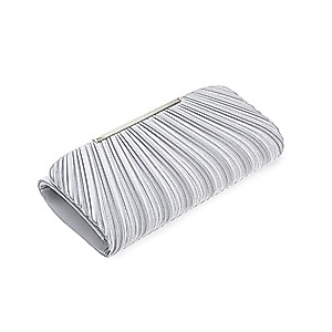 IXEBELLA Classic Evening Clutch Bag for Women Pleated Satin Formal Clutch Purse for Wedding (Silver)