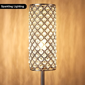 Crystal Floor Lamp with Bulb for Girls Bedroom Silver, Living Room, Modern Tall Glam Minimalism Pole Corner Standing Light for office, Dorm Hotel