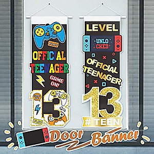PAKBOOM Official Teenager Thirteen Birthday Game Door Banner Happy 13th Birthday Hanging Yard Porch Sign 13 Years Old Party Decorations Supplies