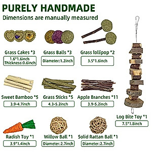 KIROYAL Rabbit Chew Toys Guinea Pig Toys Bunny Toys Natural Timothy Hay Sticks Hamster Chew Toys for Teeth and Apple Sticks for Rabbits Chinchilla Ball Gerbil Toys