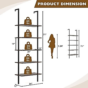 Tangkula 5-Tier Bookshelf, Modern Wall Mounted Ladder Shelf, 5 Tiers Wood Wall Open Bookcase with Metal Frame, Home Office Display Rack Storage Shelves for Collection, Plant Flower Stand (2, Brown)