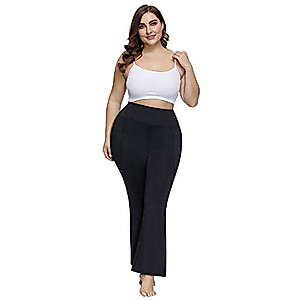 Hanna Nikole Women's Plus Size Bootcut Yoga Pants with Pockets High Waist Tummy Control 24W Black