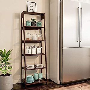 Lavish Home 5-Tier Ladder Bookcase - Freestanding Tiered Wood Bookshelf with Leaning Look - Decorative Shelves for Home and Office Storage (Brown)