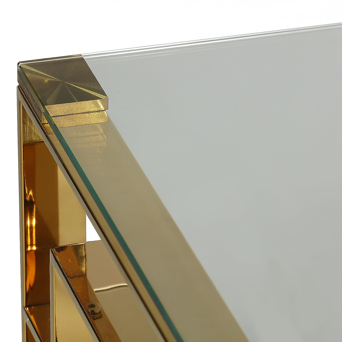 Cortesi Home Laila Coffee Table in Gold Stainless Steel and Clear Glass 48"