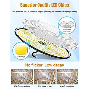 ORRGENA UFO LED High Bay Lights, 150W 21000LM (150lm/w) 5000K Up and Down Lighting Low Bay Light with 110V Plug for Barn Warehouse Shop Garage Workshop