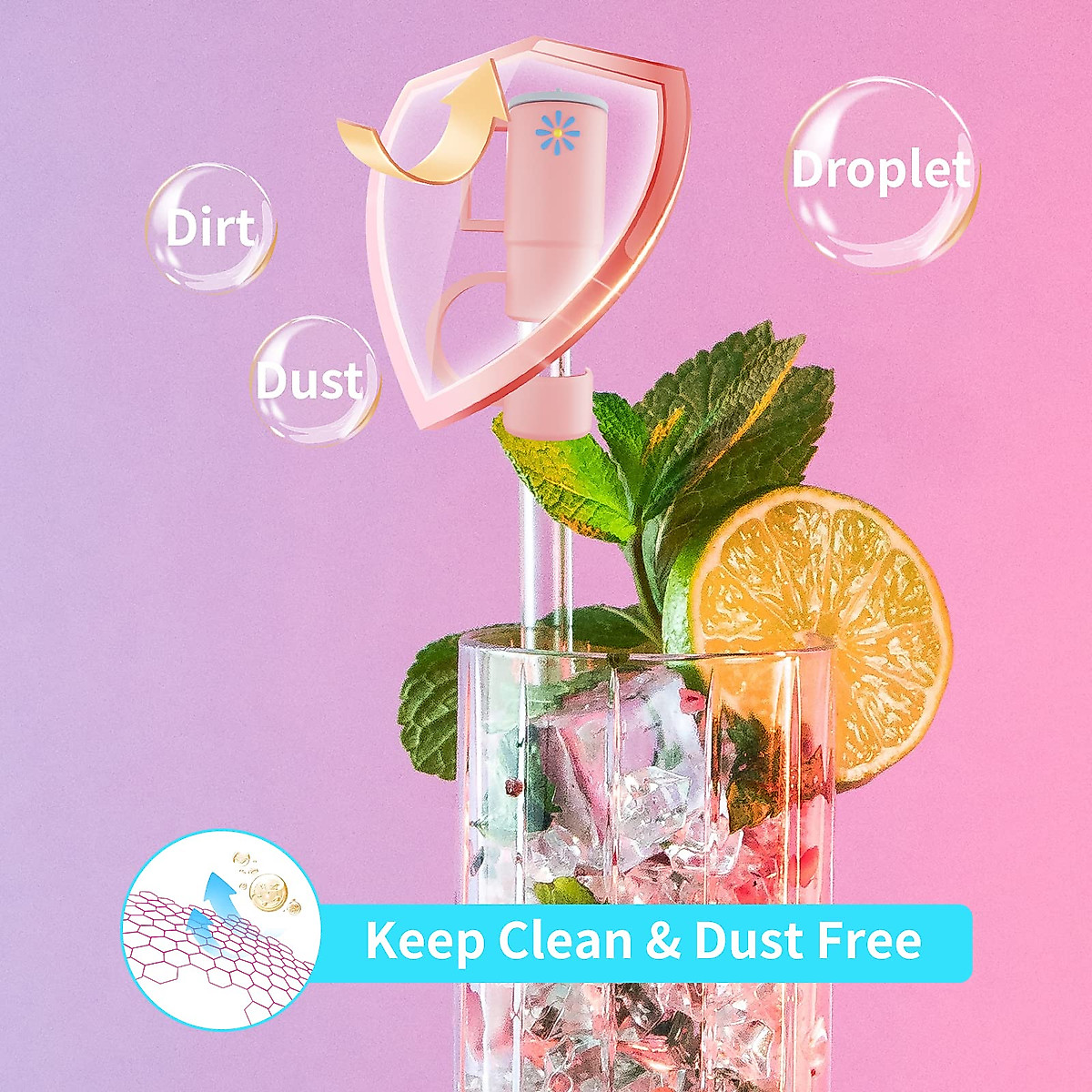 6Pcs Tumbler Shape Straw Tips Cover Cap Food-Grade Silicone Tips Reusable Drinking Straw Plugs Dust-Proof Lids Soft Cute Straw Protectors for 8-10 mm Stanley Cups Straws