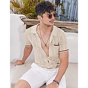 COOFANDY Knit Polo Shirts Short Sleeve for Men Summer Casual Beach Button Down Shirt Light Brown