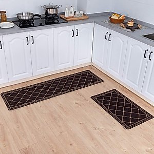 Carvapet 2 Pieces Non-Slip Rubber Back Kitchen Runner Set Floor Mats Bathroom Rug Doormat Runner, 18"x59"+18"x30", Home Cooking