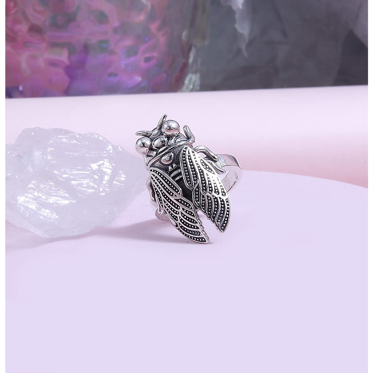 Helen de Lete Vintage Cicada S925 Sterling Silver Adjustable Ring For Men and Women
