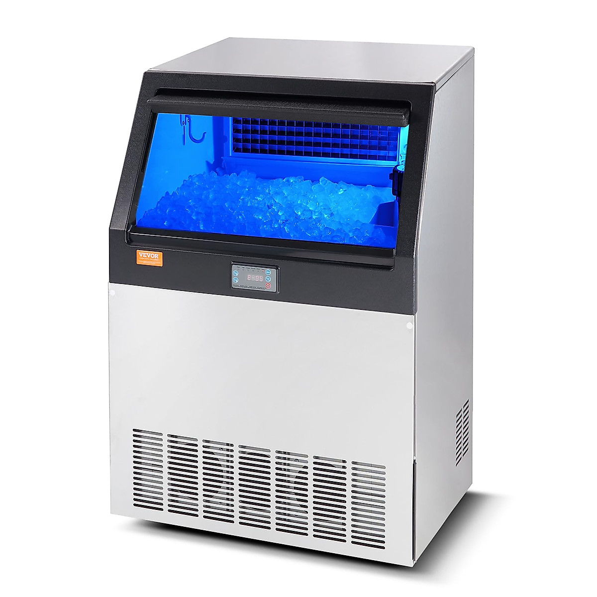 VEVOR Commercial Ice Maker, 200lbs/24H, Ice Maker Machine, 90 Ice Cubes in 12-15 Minutes, Freestanding Cabinet Ice Maker with 66lbs Storage Capacity LED Digital Display, for Bar Home Office Restaurant