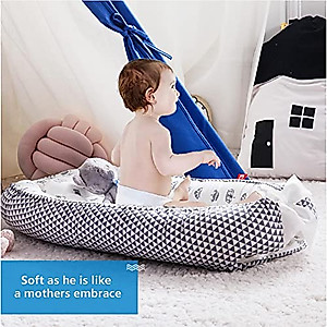Baby Lounger for Co Sleeping Newborn Lounger Cover Sleeper Baby Sleeping Bed, 100% Soft Breathable Newborn Lounger Nest for 0-12 Months Infant Lounger Floor (B3-Lake Blue Rabbit)
