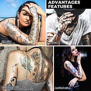 Tattoo Aftercare Waterproof Bandages, 6" x 4.4 Yard Tattoo Cover Up Tape, Tattoo Supplies Second Skin Transparent Film Healing Protective Clear Sterile and Safe Bandages 4 Rolls (6" x 1.1 Yard/Roll)