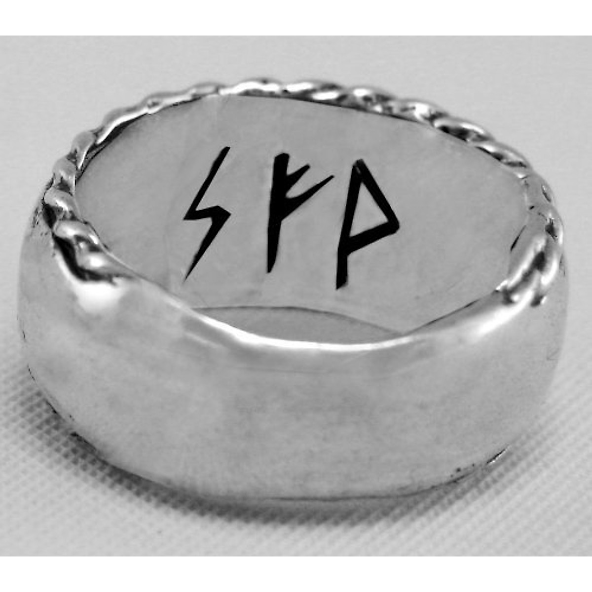 Sterling Silver Unisex Runescript Band Ring to Increase Finance Size 10