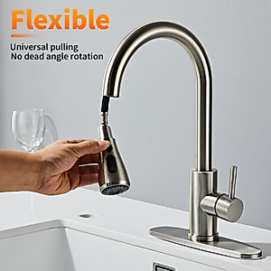LOUEVIDO Kitchen Faucet with Pull Down Sprayer Brushed Nickel, High Arc Single Handle Sink Deck Plate, Commercial Modern rv Stainless Steel Faucets, Grifos De Cocina