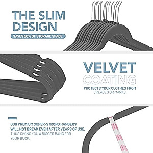 AWENN - Velvet Adults Clothes Hangers for Closet. Non Slip Men and Women Clothing Hangers with 360 Degrees Swivel Hook (Grey, 50 pcs)