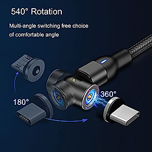 Melonboy 360°&180° Rotation Magnetic Charging Cable[6-Pack, 1.6ft/3.3ft/3.3ft/6.6ft/6.6ft/10ft], Magnetic Phone Charger, 3 in 1 Magnetic Cable Compatible with Micro USB, Type C - Black