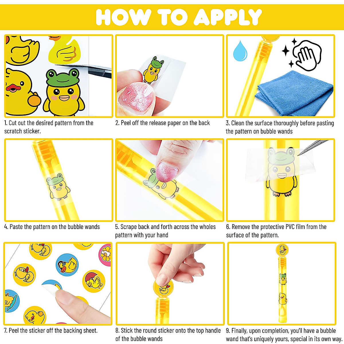 24PCS Duck DIY Bubble Wands Party Favors 96PCS Stickers for Goodie Bag Fillers Pinata Stuffers, Mini Bubble Bulk Birthday Party Supplies Toys Gifts Class Prizes for Toddlers Boys Girls