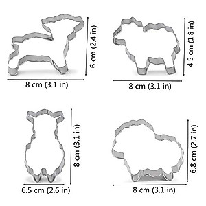 Sheep Shaped Cookie Cutter Set of 4 pcs, Stainless Steel Cute Lamb Series Fondant Cutters