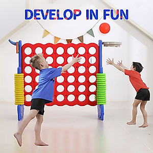UNICOO Giant 4 in A Row Game with Carry Bag, Basketball Hoop, Ring Toss Game, 4-to-Score Game. Large Outdoor Yard Game, Parties & Gatherings Games (Red+Blue)