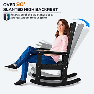LOENIY HDPE Outdoor Rocking Chair Set of 2, All Weather Resistant Patio Rocker Chair with 350 lbs Heavy Duty, High Back Oversized Rocking Chair for Adult in Porch, Ergonomic Seat (Black)