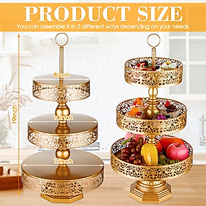 Dandat 2 Pcs Cupcake Stand 3 Tiered Metal Dessert Stand Round Cupcake Tower Cake Holder Stand Tiered Serving Tray for Wedding Baby Shower Birthday Tea Party Table Decor (Gold)