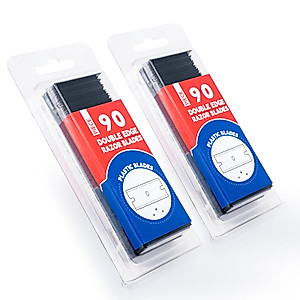 FOSHIO 180-Pieces Plastic Razor Blades, 1.5 Inch Universal Double Edge Razor Blades Plastic Scraper Blades for Removing Labels, Decals, Stickers, Gasket (Black)