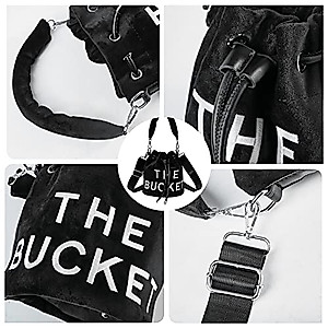 JQAliMOVV Bucket Bags for Women, Mini Bucket Bag Purses Soft Plush Crossbody Bucket Bags Drawstring Handbags Hobo Bag (Black)