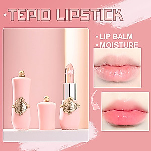3 Pcs/Set Flower Jelly Lipstick Set Temperature Change Moisturizer Long Lasting Nutritious Balm Magic Color Change Lip Gloss (3Pcs Flower Jelly Lipstick A)
