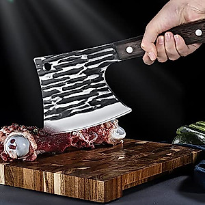 Fubinaty Meat Cleaver Chopping Bone Knife Handmade Forged Chef Knife Heavy Duty Kitchen Cooking knives High Carbon Steel Butcher Knife with Wenge Wood Handle for Home, Kitchen, Restaurant