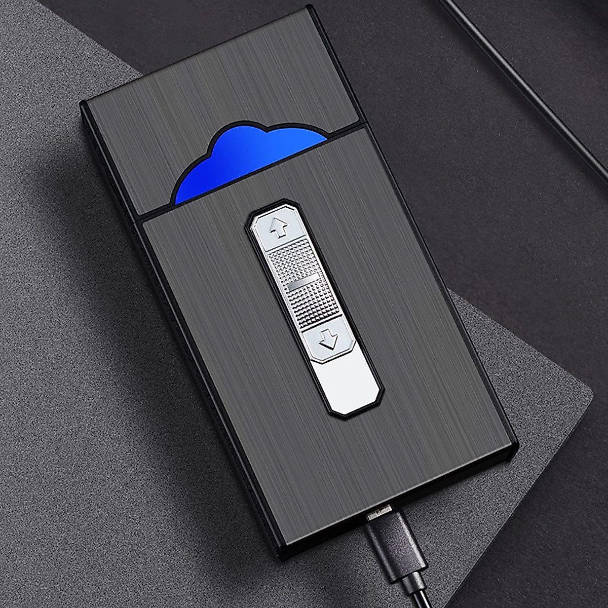 Cigarette Case Lighters, Cigarette Case with Electric Lighter, USB Rechargeable Lighter, Electric Arc Lighter Cigarettes Box Holder Birthday Gift for Women Men, Hold 20 Regular Size Cigarettes (Black)