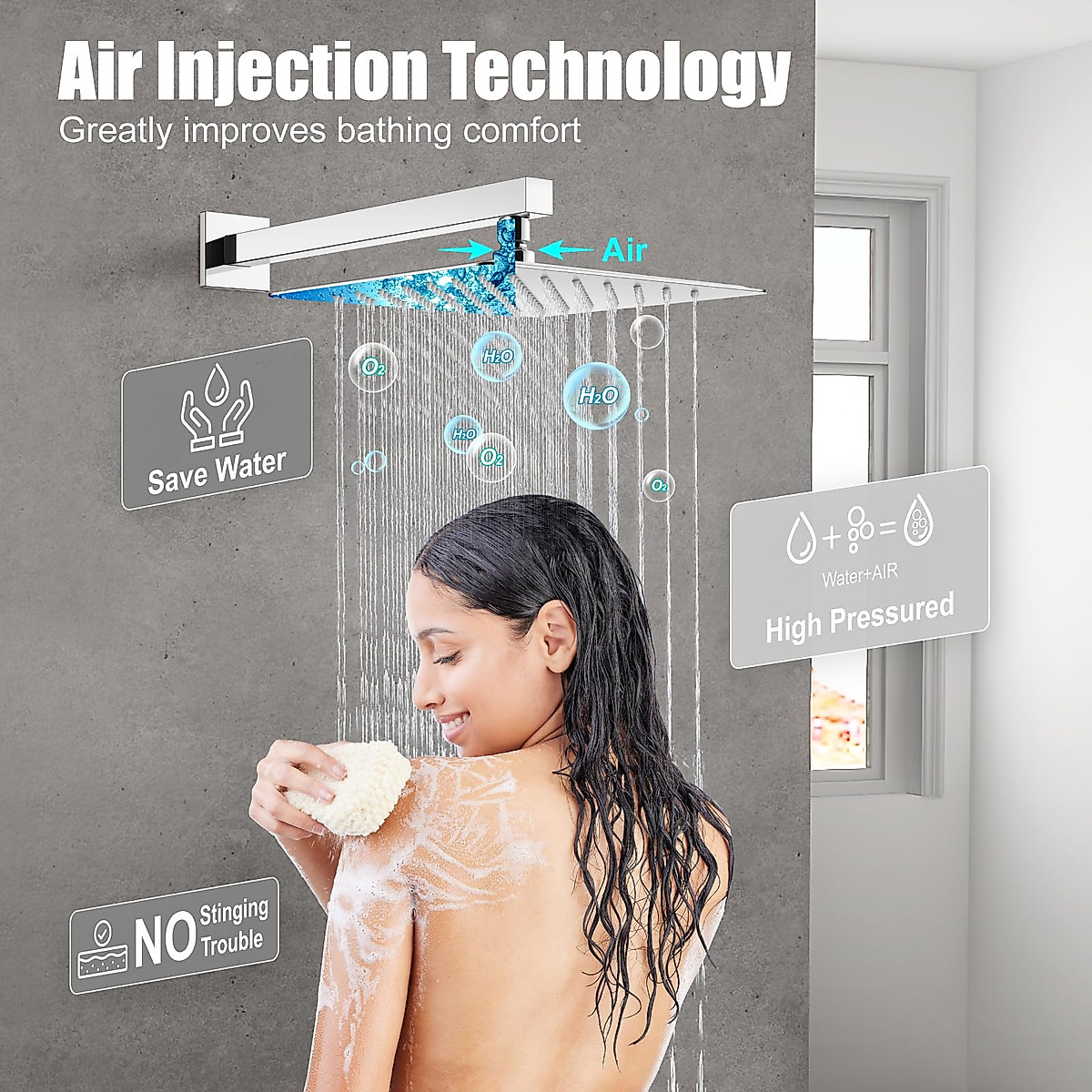 Heyalan Shower System Square Rain Shower System Head Shower Faucet Fixture 2 in 1 Handheld Shower Sprayer Rough in Valve Wall Mount Bathroom Rainfall Combo Set High Pressure,10 Inch,Polished Chrome