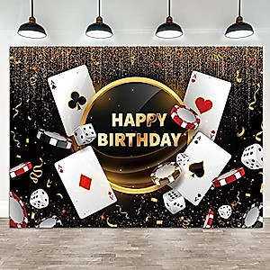 Hilioens 7×5ft Casino Birthday Backdrop for Men Gold Glitter Dots Bokeh Las Vegas Casino Night Background Party Banner Decoratins
